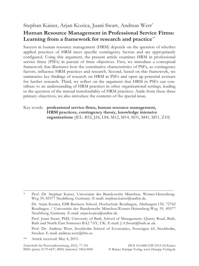 RRHH in PSF Framework Research and Practice | PDF | Human Resource ...