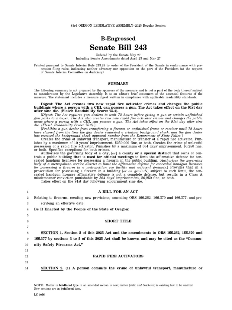 83rd OREGON LEGISLATIVE ASSEMBLY - 2025 Regular Session B-Engrossed ...