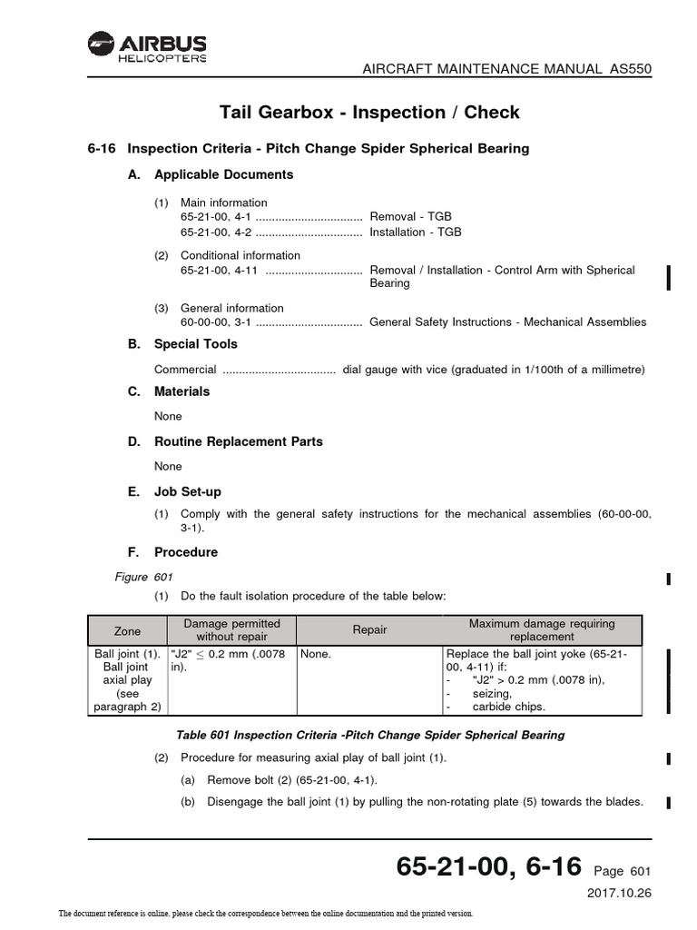 Tail Gearbox - Inspection / Check: 6-16 Inspection Criteria - Pitch ...