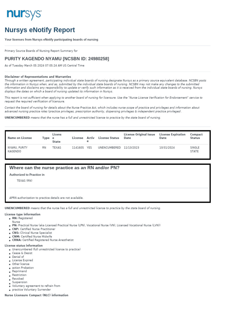 Nursys-e-Notify-Report_2024_03_05 | PDF | Health Care | Nursing