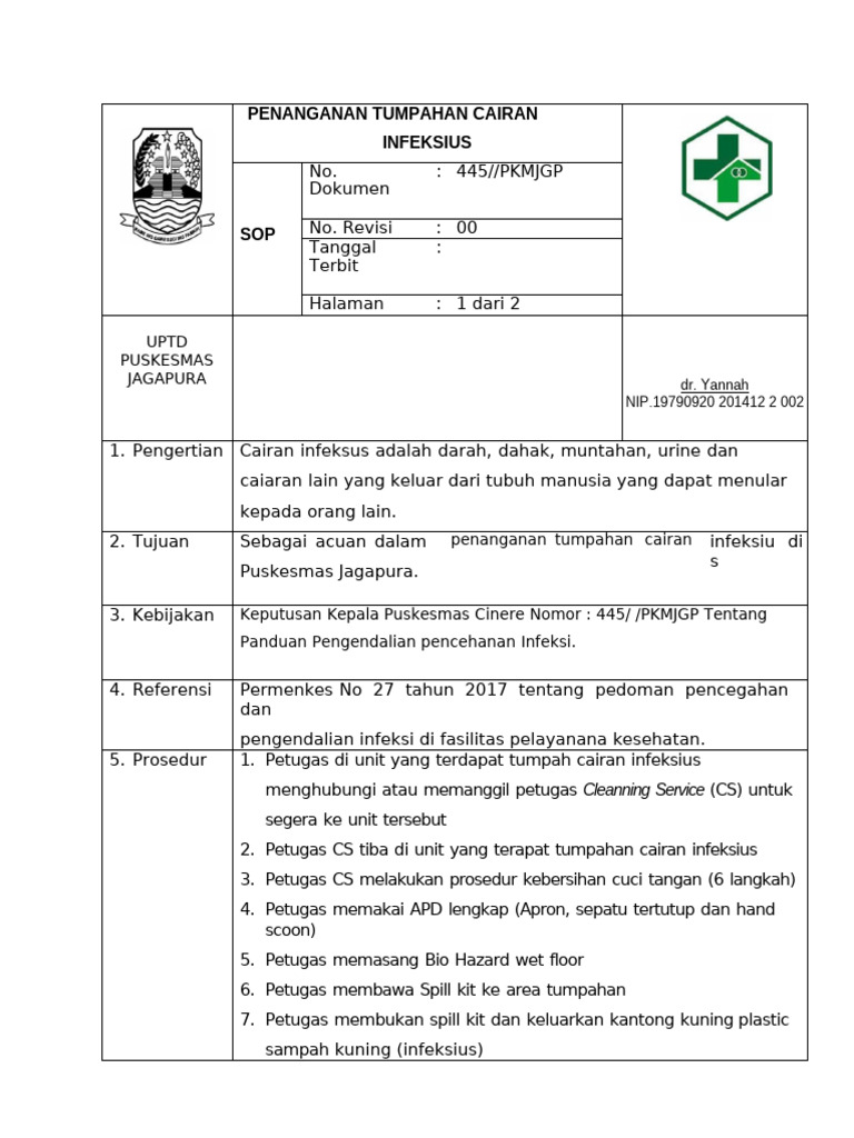 Prosedur Penanganan Tumpahan Cairan Infeksius | PDF