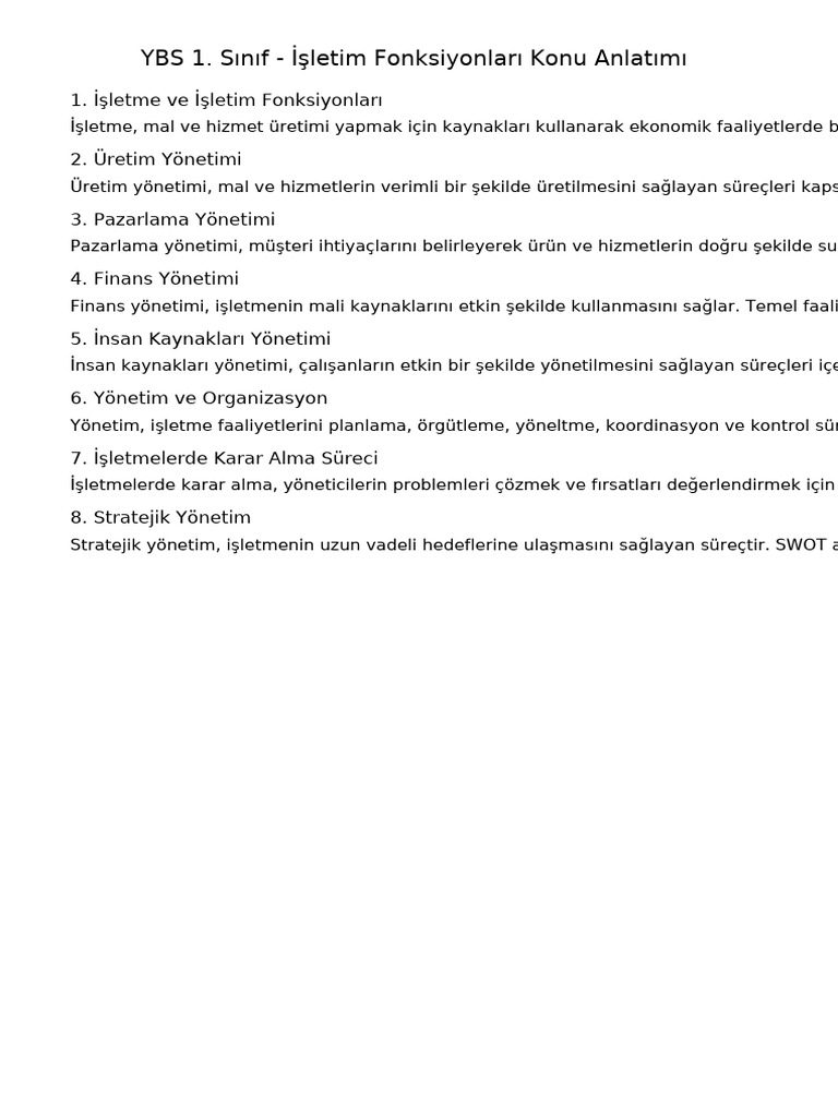 YBS Isletim Fonksiyonlari Konu Anlatimi | PDF