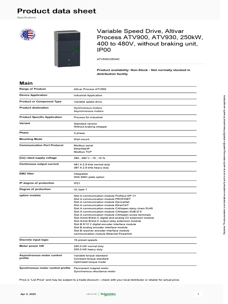 Schneider Electric - Altivar-Process-930-Variable-Frequency-Drives-VFD ...
