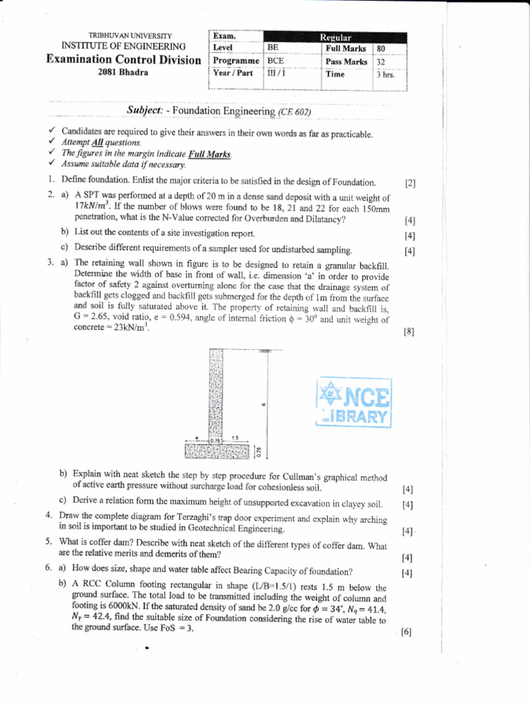 Foundation Engineering IOE Past Questions Collection | PDF | Mechanical ...