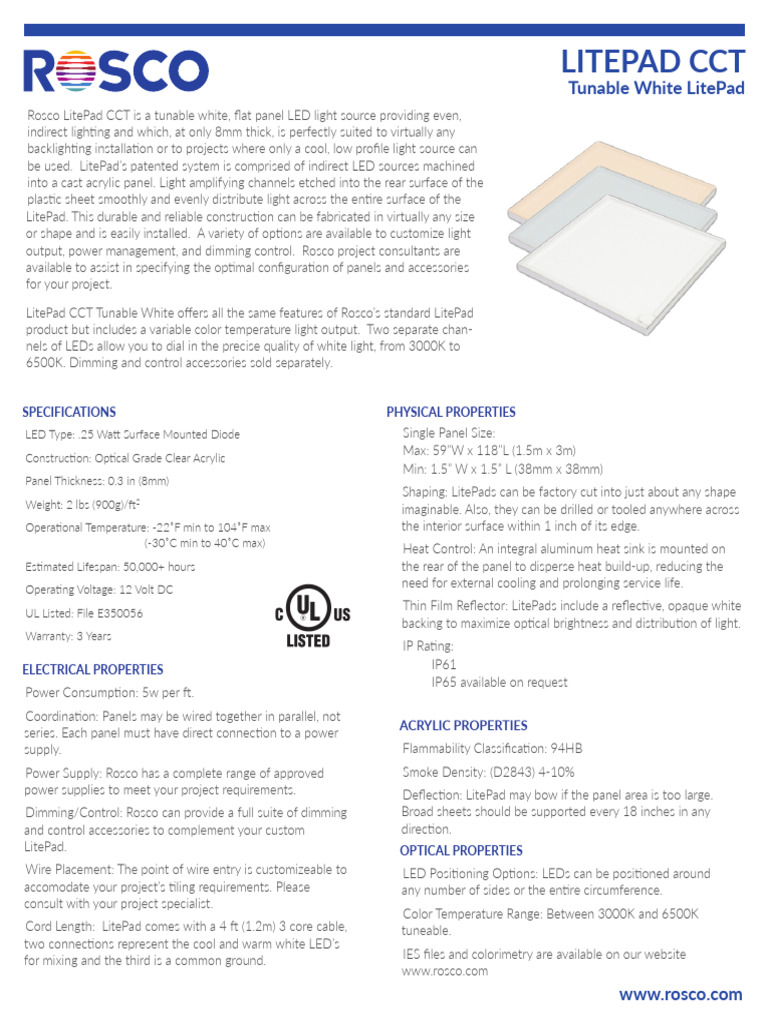 Rosco Litepad CCT Data Na v2 | PDF | Light Emitting Diode | Power Supply