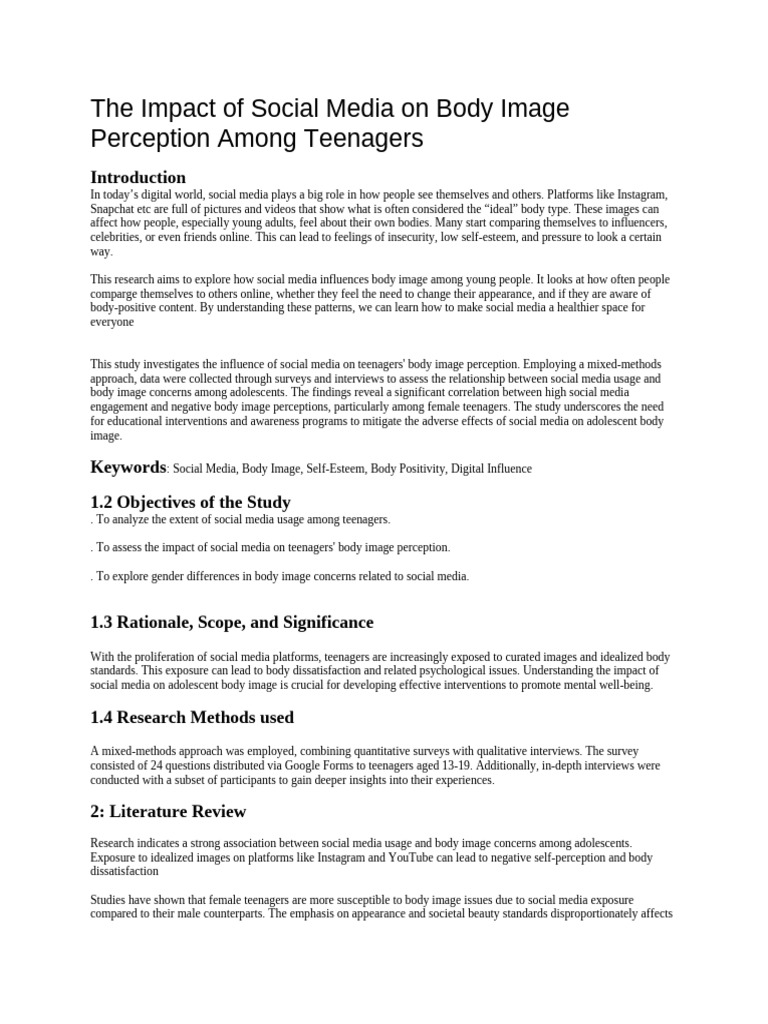 The Impact of Social Media On Body Image Perception Among Teenagers ...