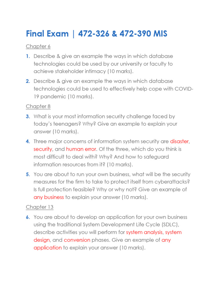 MIS Final Exam Questions and Guidelines | PDF