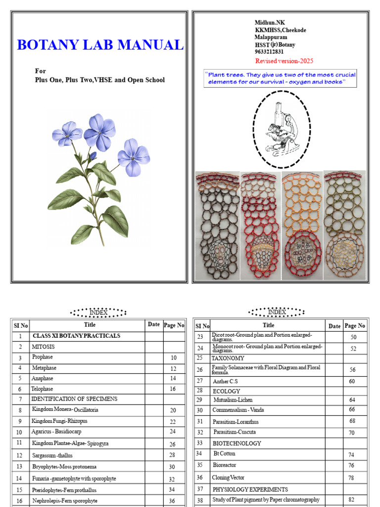 Botany Lab Manual-Revised 2025 | PDF | Mitosis | Plant Stem