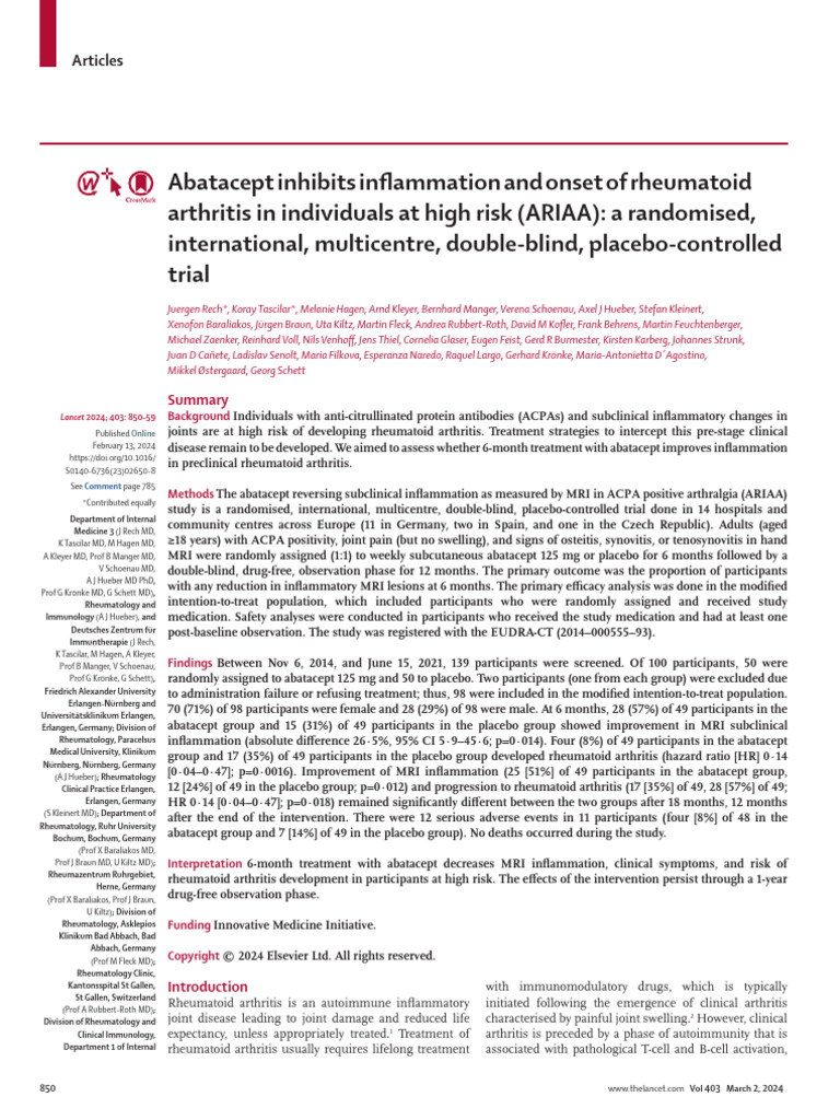 Abatacept Inhibits Inflammation A | PDF | Arthritis | Rheumatoid Arthritis