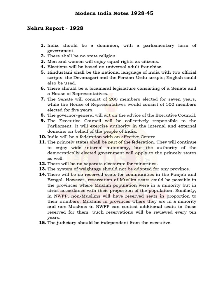 Modern India Notes 1928-45 | PDF | Dominion | British Raj