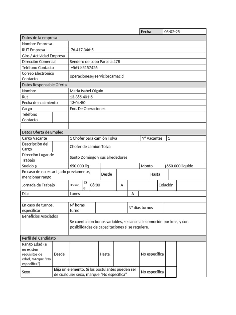 Formulario de Empleo Completo 05-02-2025 | PDF | Business