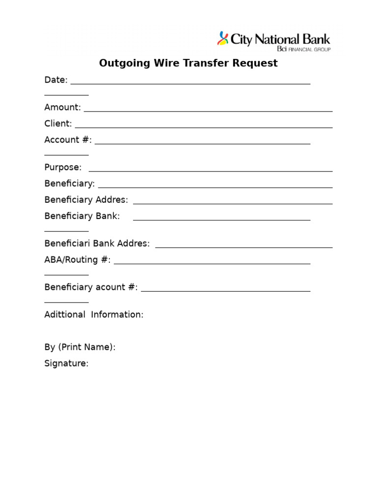 Outgoing Wire Transfer Request | PDF