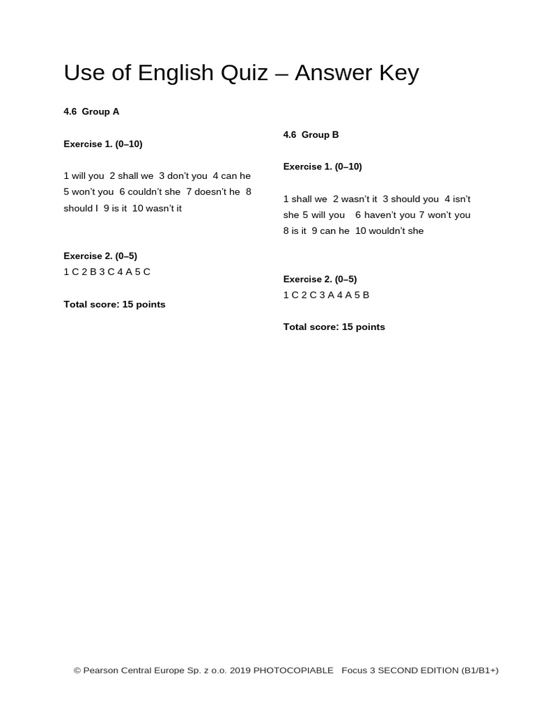 Focus3 2e Uoe Quiz Unit4 Answers | PDF