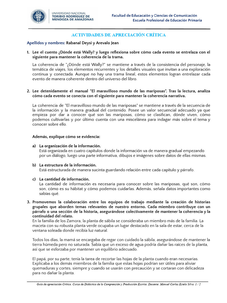 Actividades de Apreciación Crítica | PDF