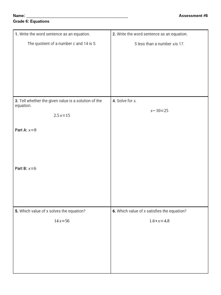 #6 - Answer Sheet Equations | PDF | Equations | Algebra