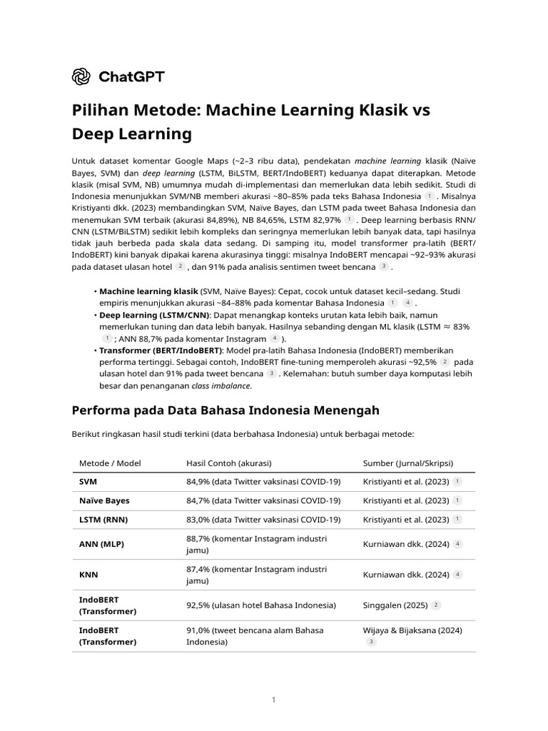 Pilihan Metode - Machine Learning Klasik Vs Deep Learning | PDF