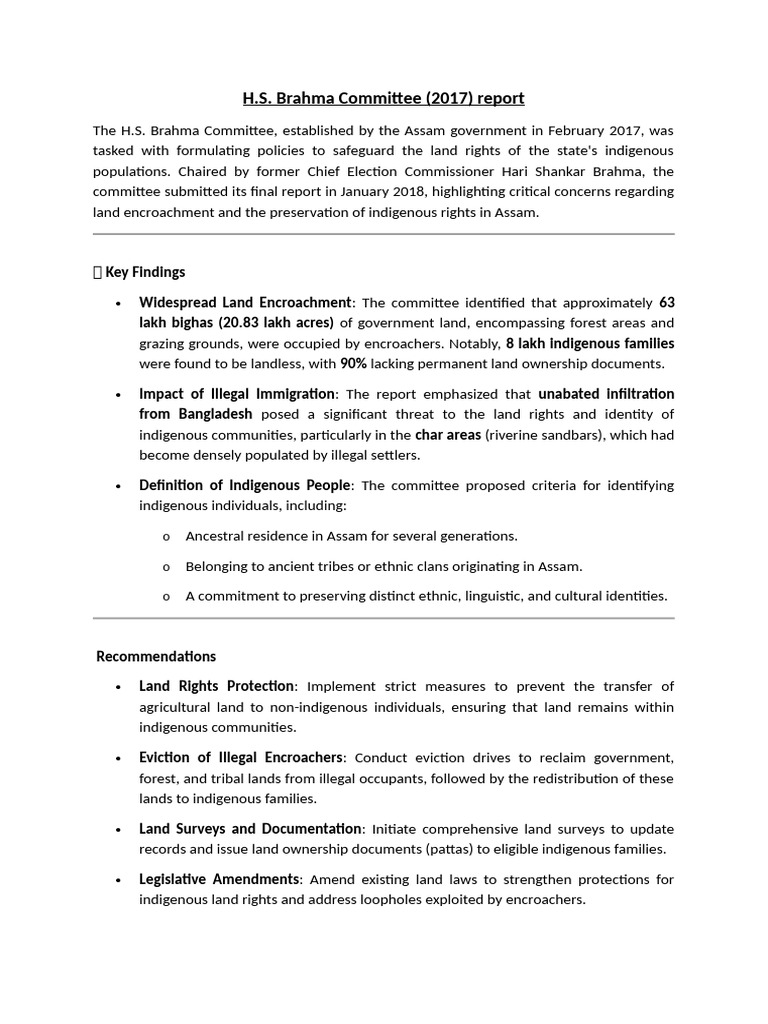 H.S. Brahma Committee (2017) Report | PDF | Indigenous Peoples