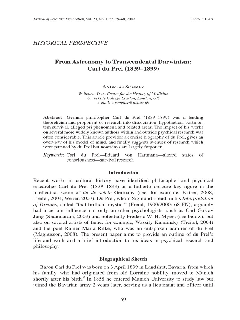 Article On Du Prel | PDF | Transcendence (Philosophy) | Consciousness
