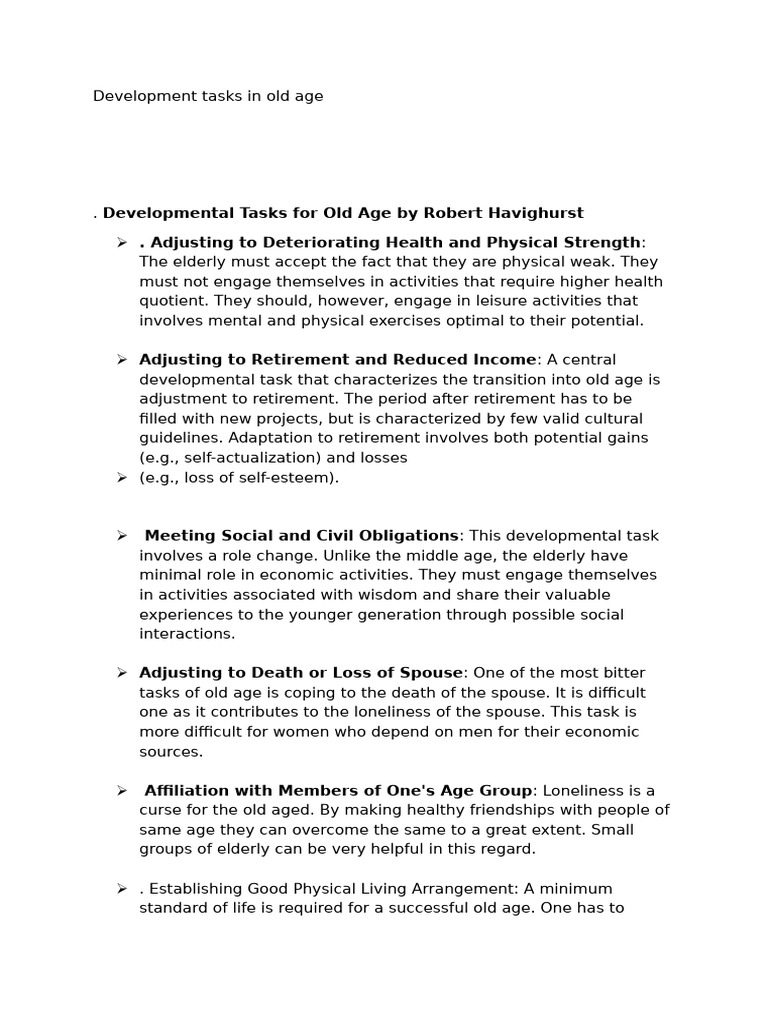 Development Tasks in Old Age | PDF | Ageing | Old Age