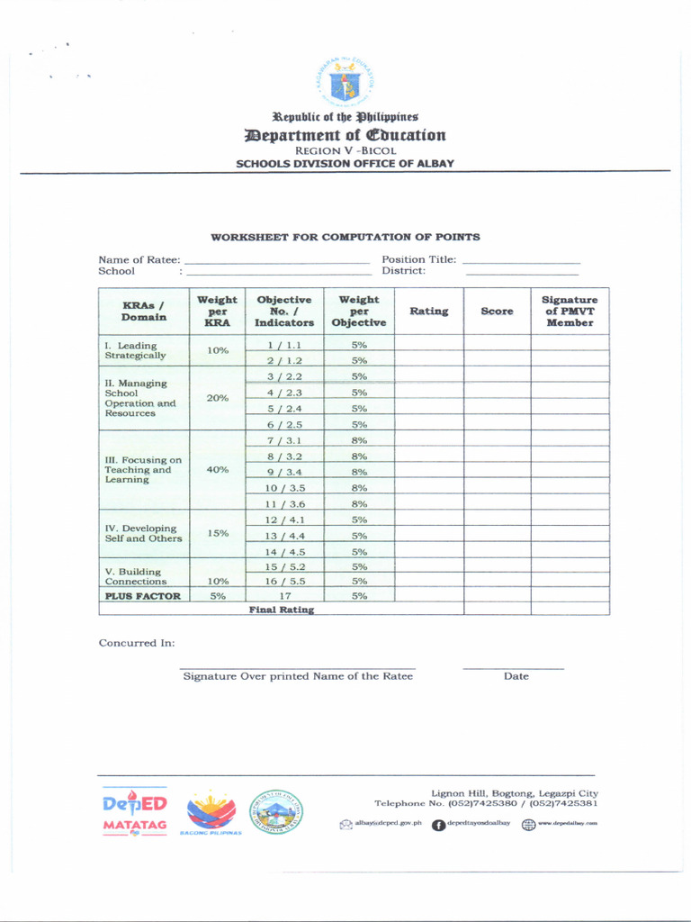 Worksheet for Computation of Points | PDF
