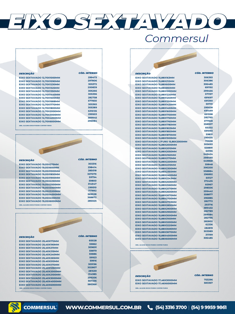 Catálogo - Eixos Sextav. e Quadrado | PDF