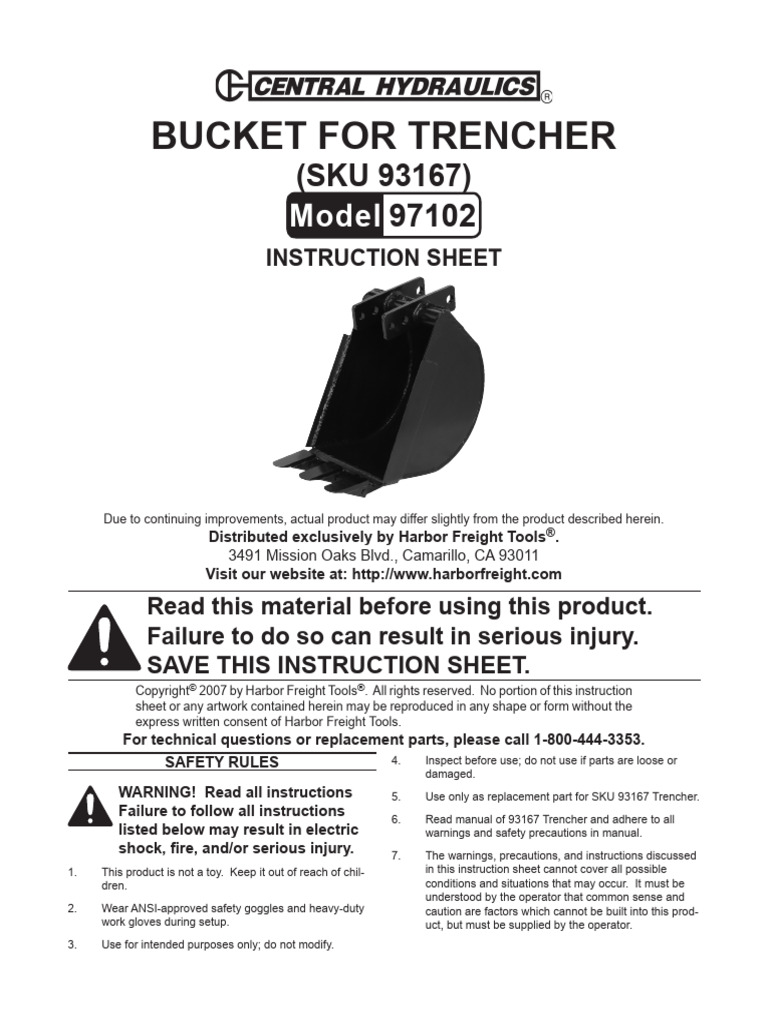 Harbor Freight Towable Backhoe Bucket Specs | PDF