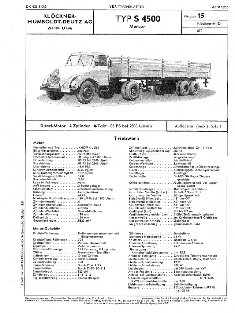 KHD Magirus S 4500 Mercur VDA Datenblatt 870 | PDF