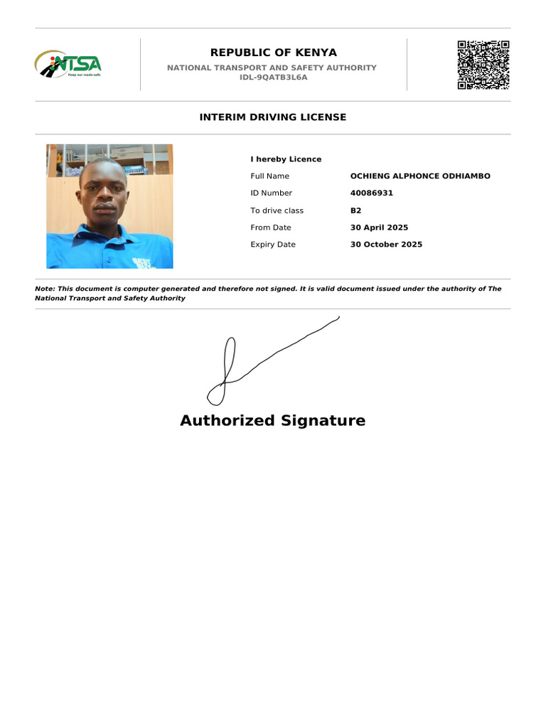Interim Driving License - Kenya 2025 | PDF