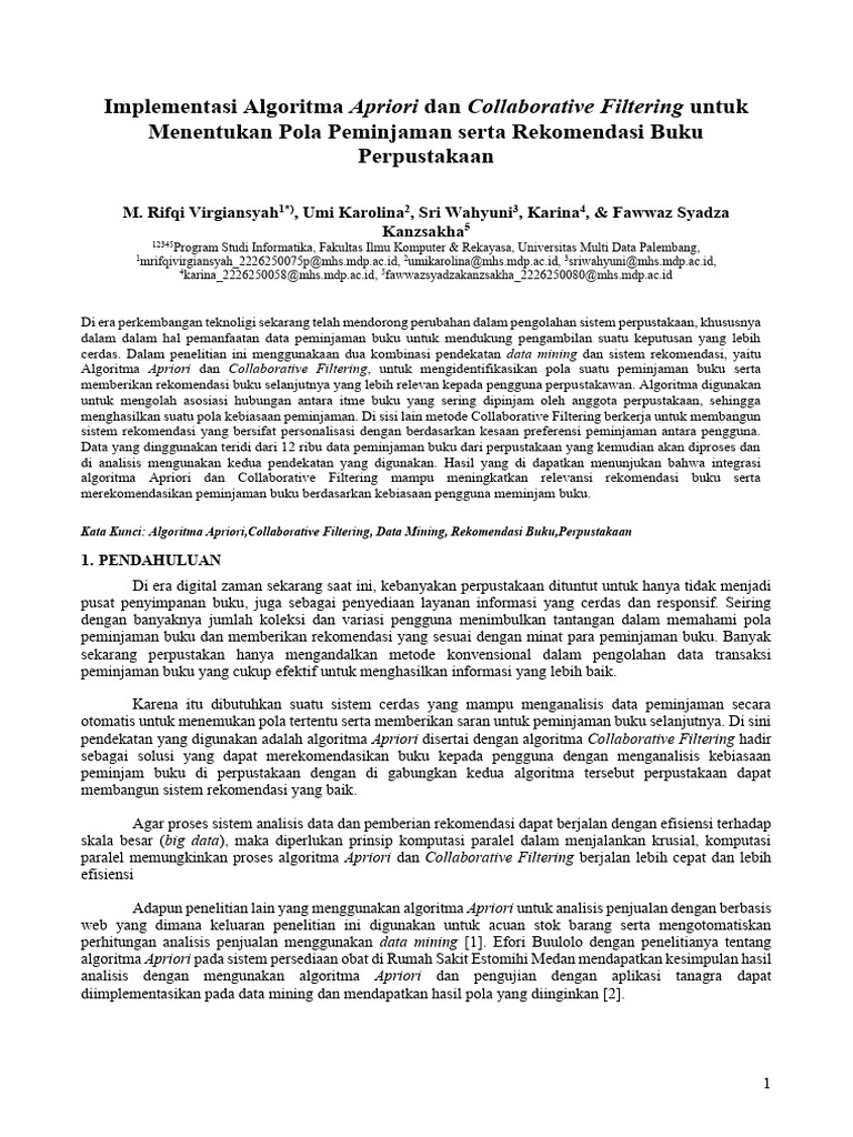 Implementasi Algoritma Apriori Dan Collaborative Filtering Untuk ...