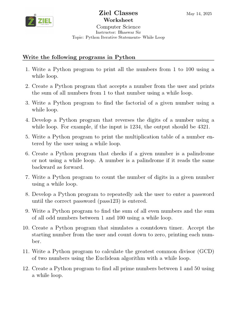 Ishaq - While Loop Worksheet | PDF