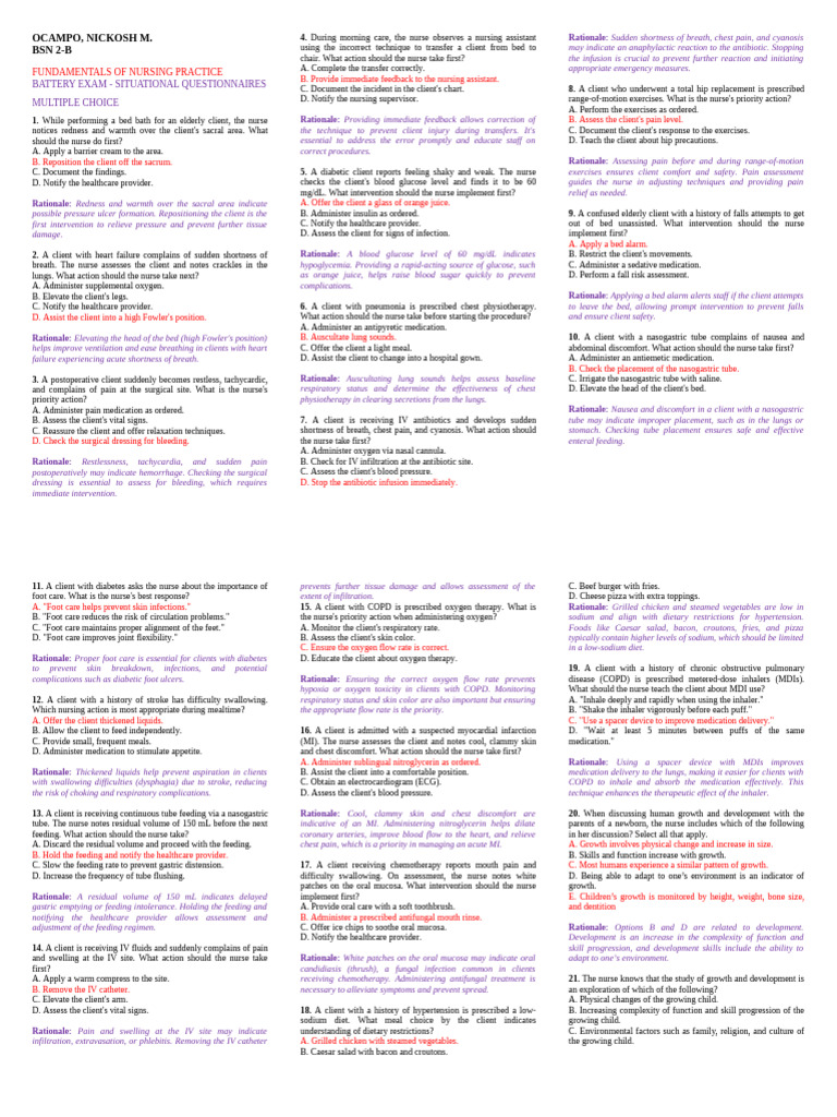 PLSP Funda Situational Questionnaires | PDF | Intravenous Therapy | Thrombosis