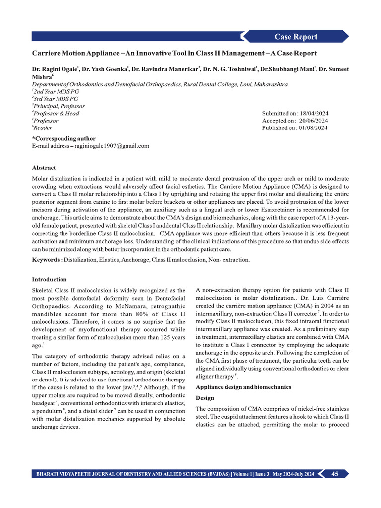 Carriere Motion Appliance - An Innovative Tool in Class II Management | PDF