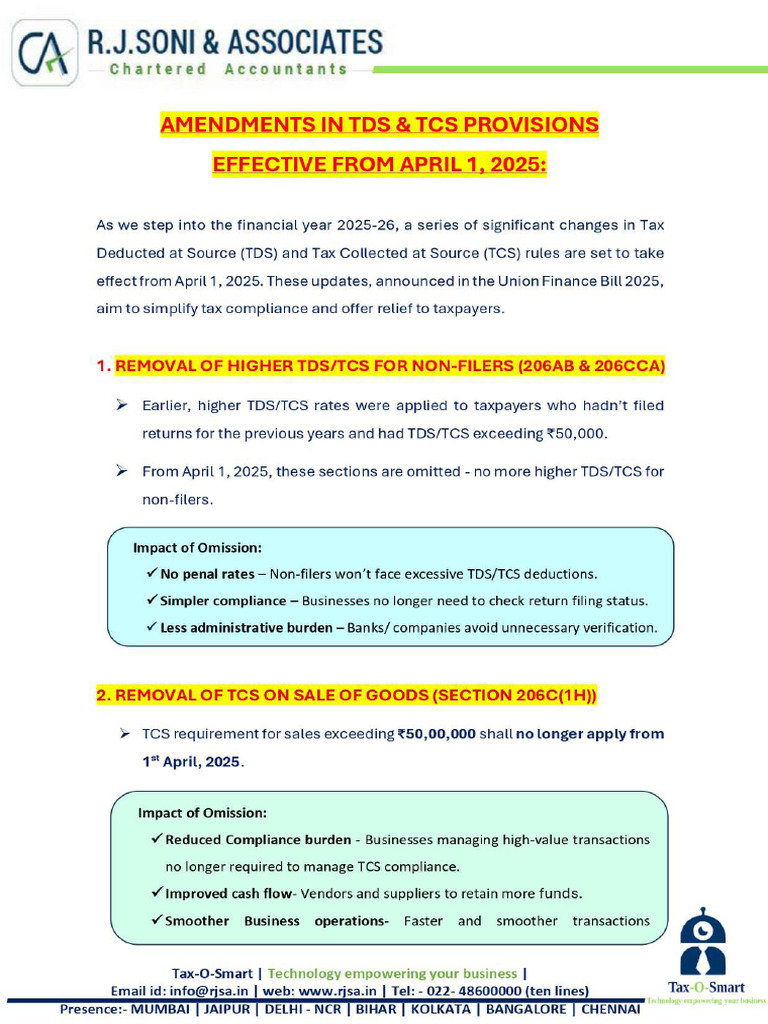 TDS and TCS Rate Chart 2025 | PDF