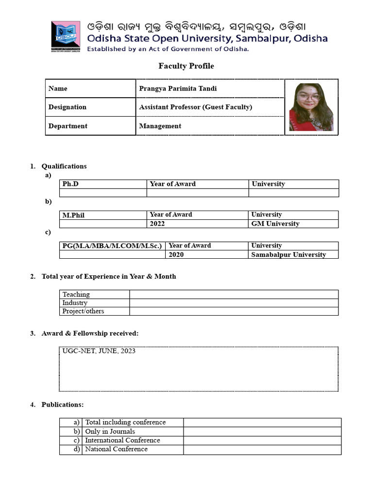 Faculty Profile of Prangya Tandi | PDF