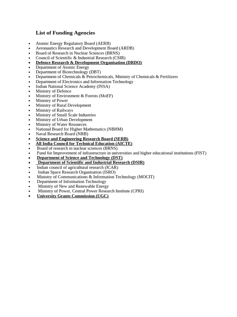List of Funding Agencies | PDF