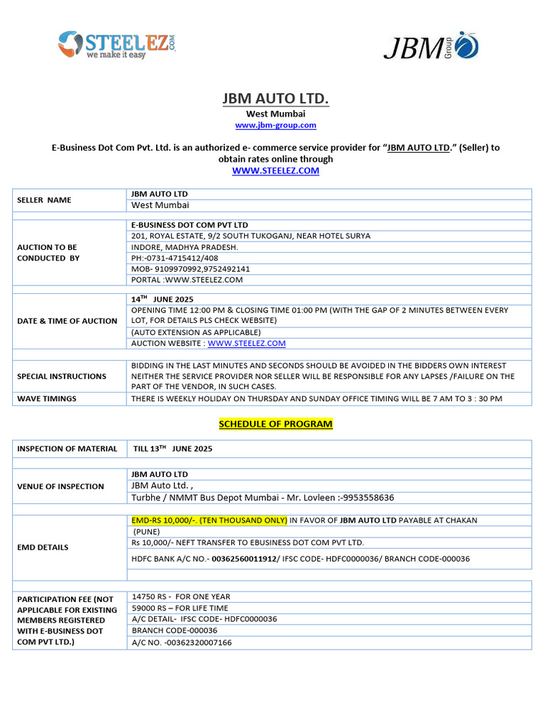 JBM Auto LTD 14th June 2025 | PDF | Auction | Legal Liability