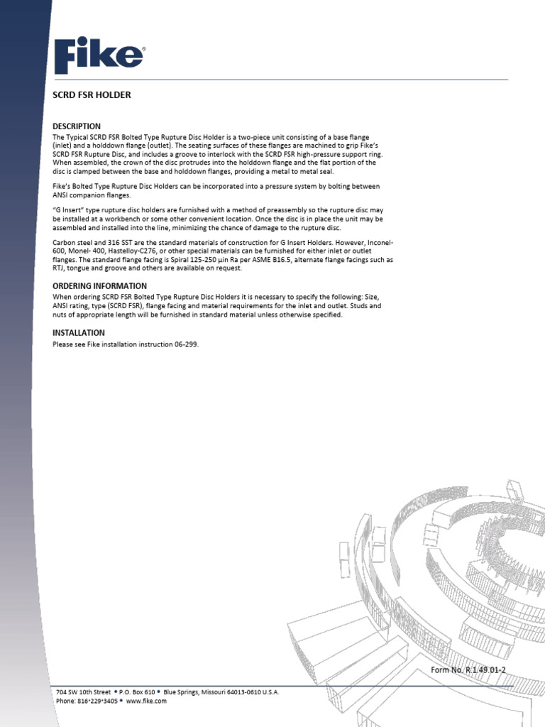 SCRD FSR Rupture Disc Holder Data Sheet | PDF | Mechanical Engineering