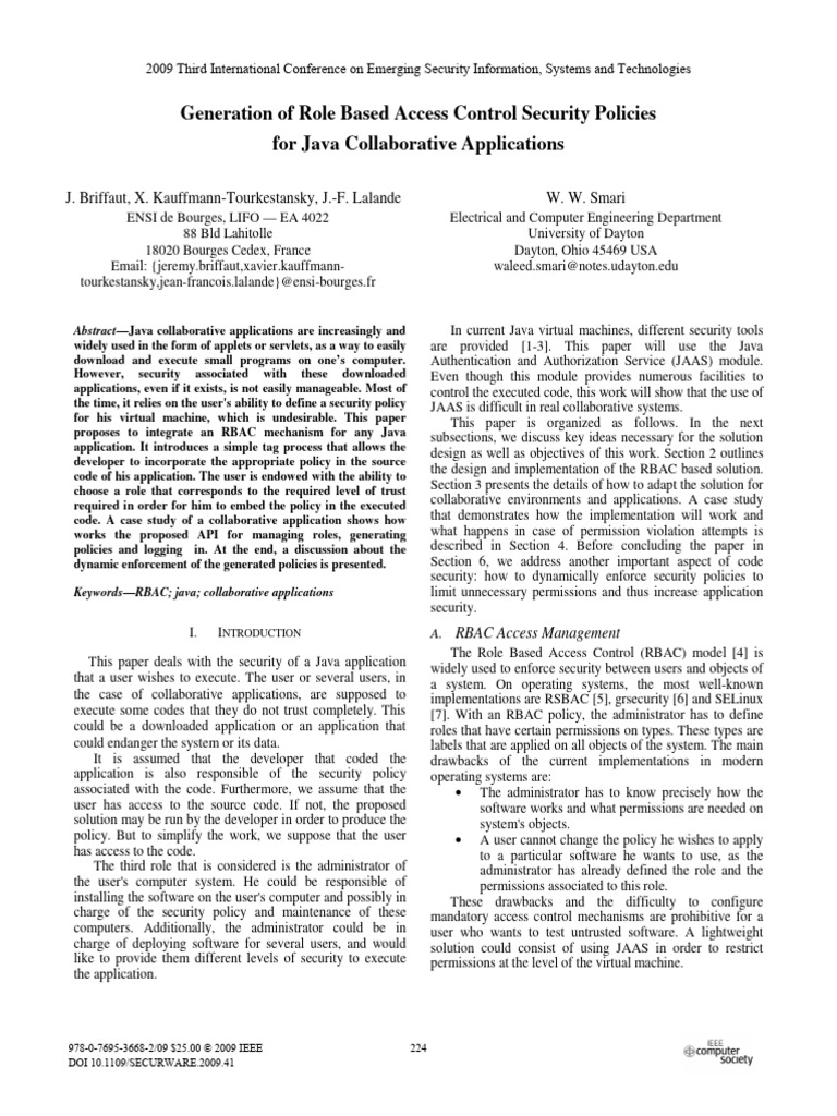 Generation of Role Based Access Control Security Policies For Java Collaborative Applications ...