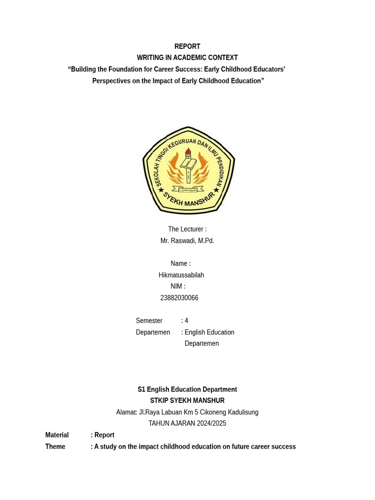 Uts Writing Report Hixza | PDF | Early Childhood Education | Teaching Method