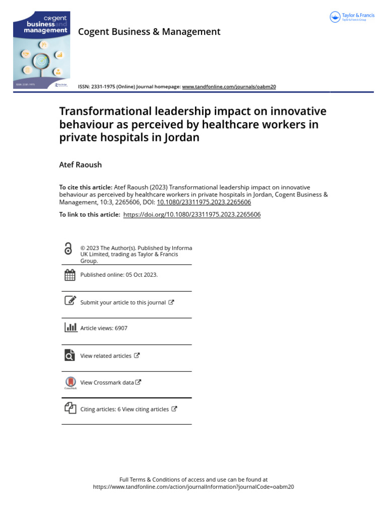 Transformational Leadership Impact On Innovative Behaviour As Perceived by Healthcare Workers in ...