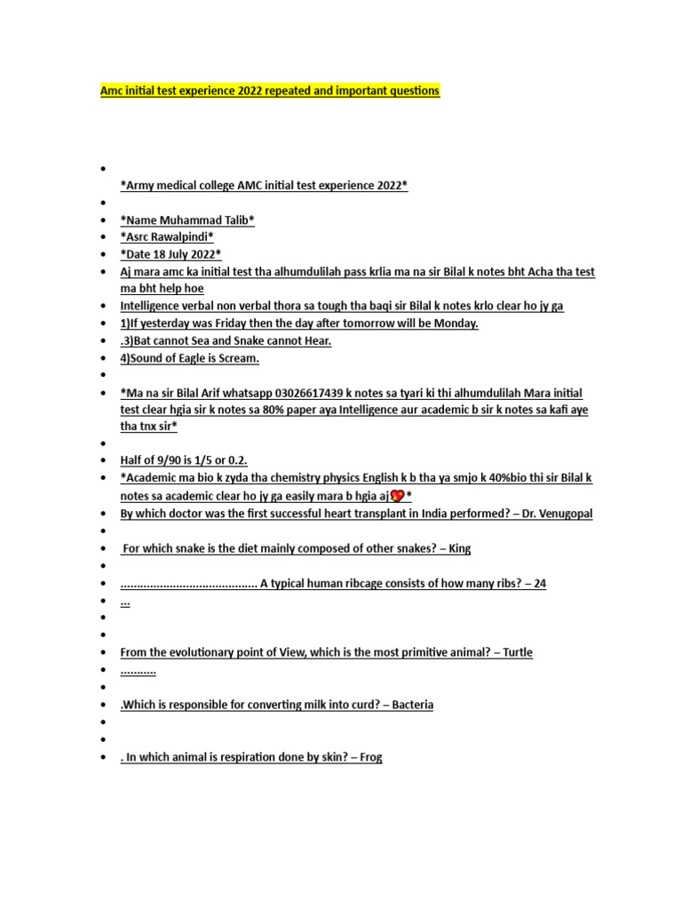 AMC Initial Test Insights 2022 | PDF | Biology | Life Sciences
