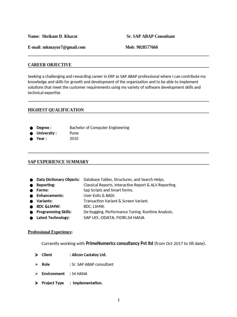 Shrikant Abap Resume 6.8yrs Prime | PDF | Coca Cola
