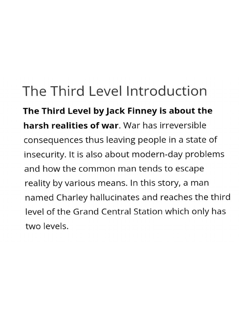 XII English The Third Level | PDF