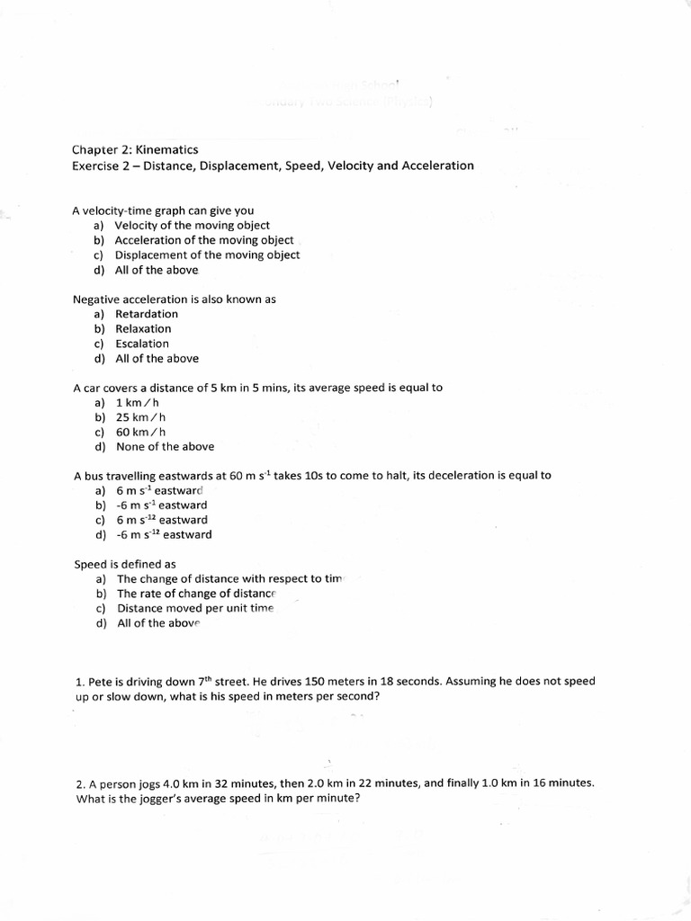 Kinematics Worksheet | PDF