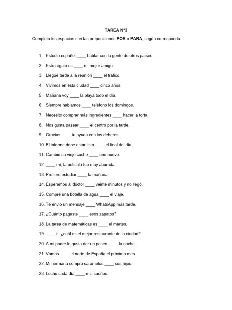 Preposiciones para y Por | PDF