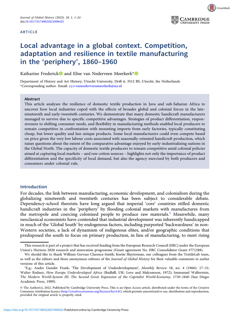 Local Advantage in A Global Context Competition Adaptation and ...