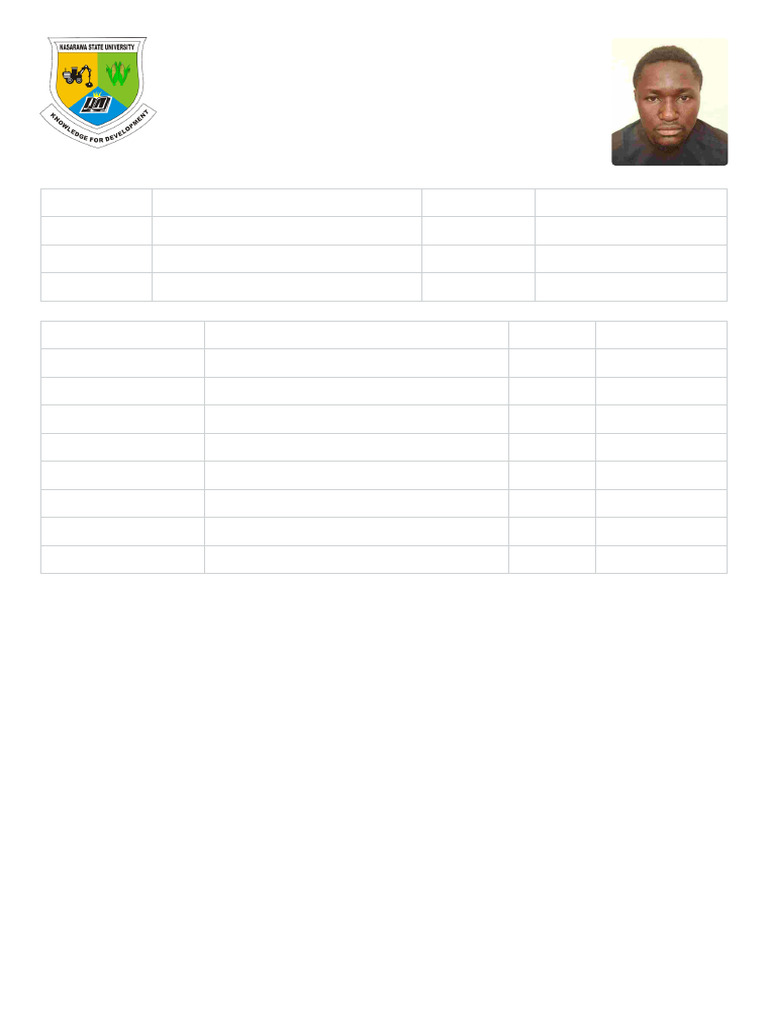 Nasarawa State University, Keffi: Student's Examination Card | PDF