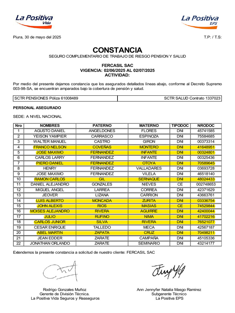Constancia Fercasil Junio | PDF | Derecho empresarial | Seguro