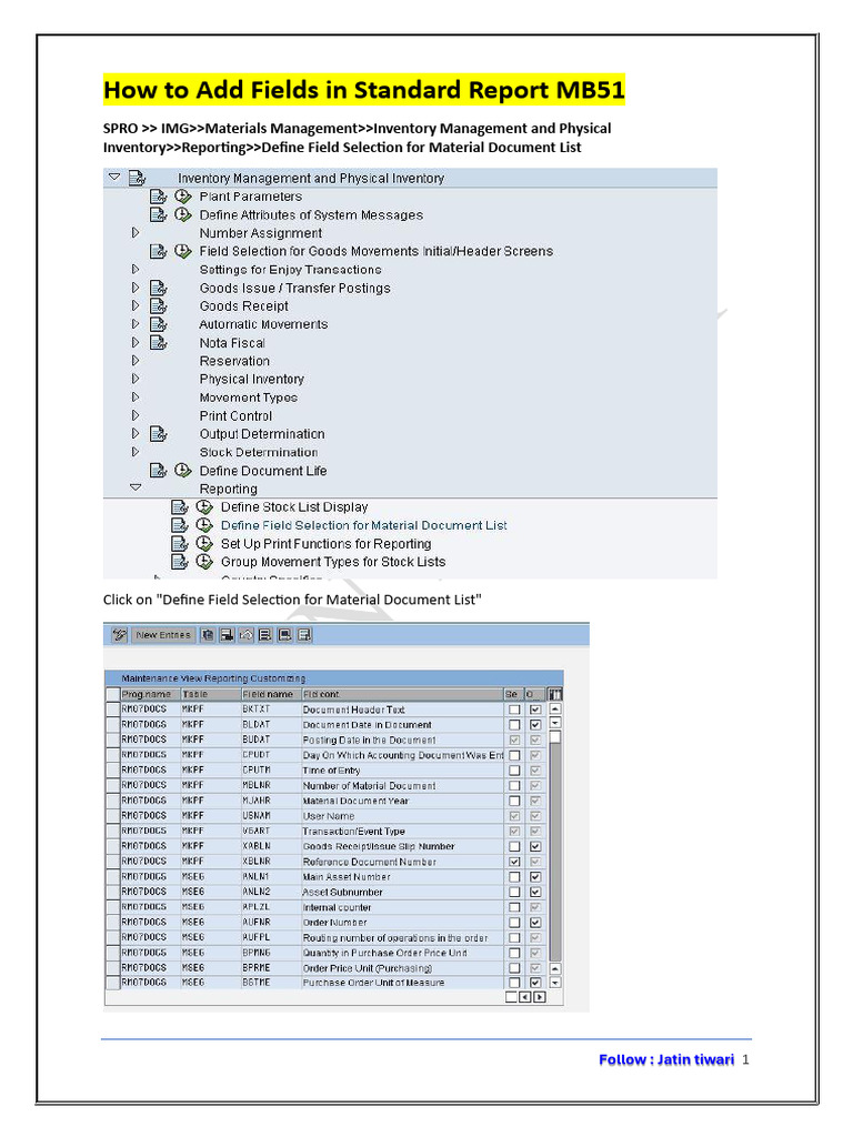 How To Add Fields in Standard Report MB51 PDF | PDF
