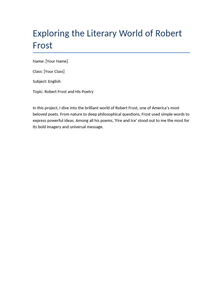 Robert Frost Project Fire and Ice | PDF | Poetry